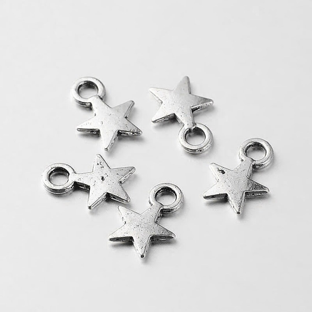 25 Antique Silver Star Charms, Tibetan Style, 11x8x1mm, Hole 2mm C9137 ...