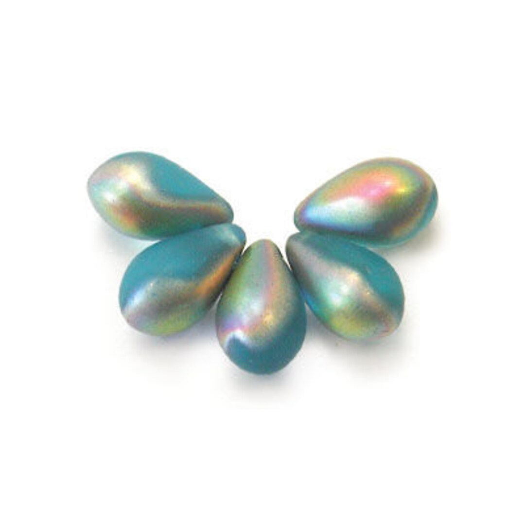 25 Pcs Frosted Aqua Vitrail Tear Drops Sea Glass Side Drilled 4x6mm ...