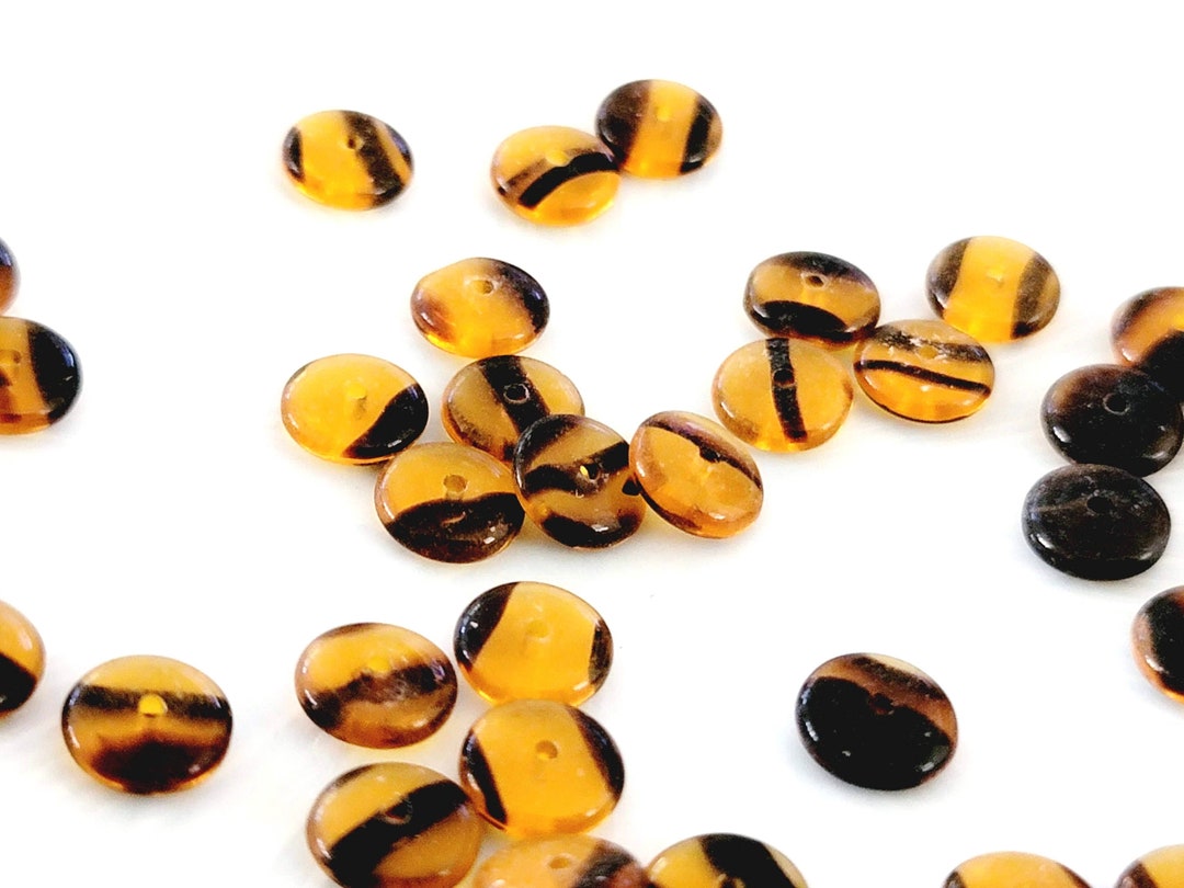 30 Pcs 8mm Rondelles Tortoise Shell Brown Glass Beads 8x3mm Czech Glass ...