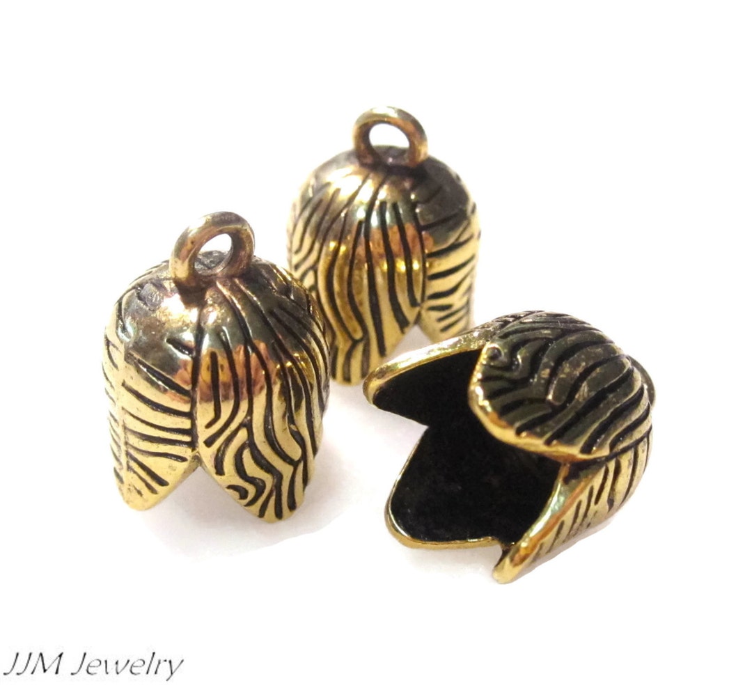 12 Cord Ends, Ends Caps in Gold, Gold Tassel Caps, Antique Gold Plated ...