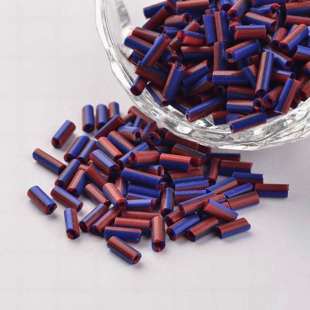 50 Grams Firebrick Red Striped Bugle Beads, 6-7x2mm Glass Bugle Beads ...
