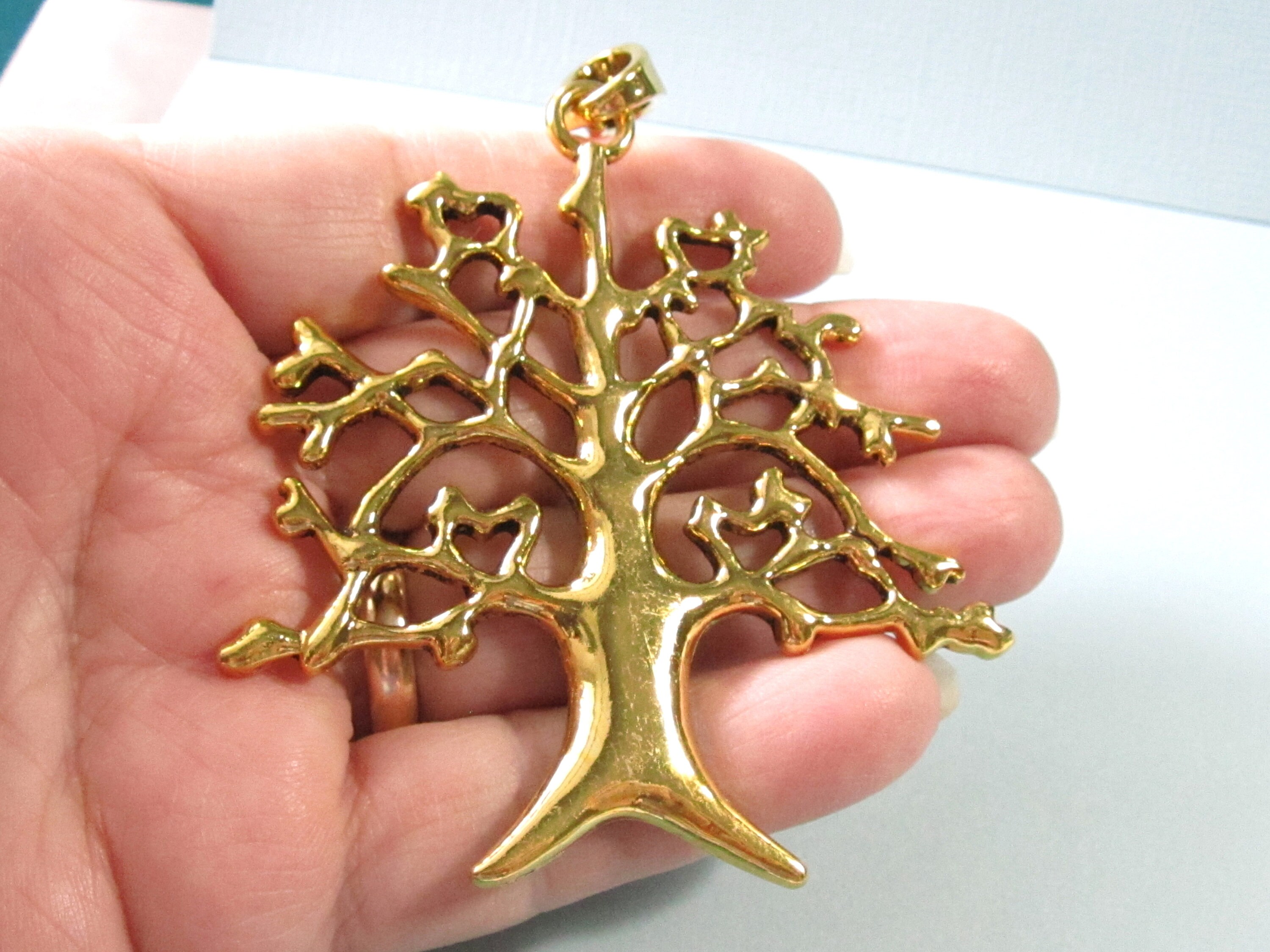 1 Large Gold Tree Pendant w/ Bail C9093 | Etsy