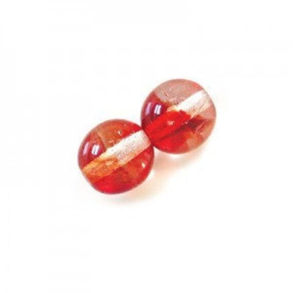 40 Red and Clear 6mm Glass Beads Two Tone Siam Red Round Czech - Etsy