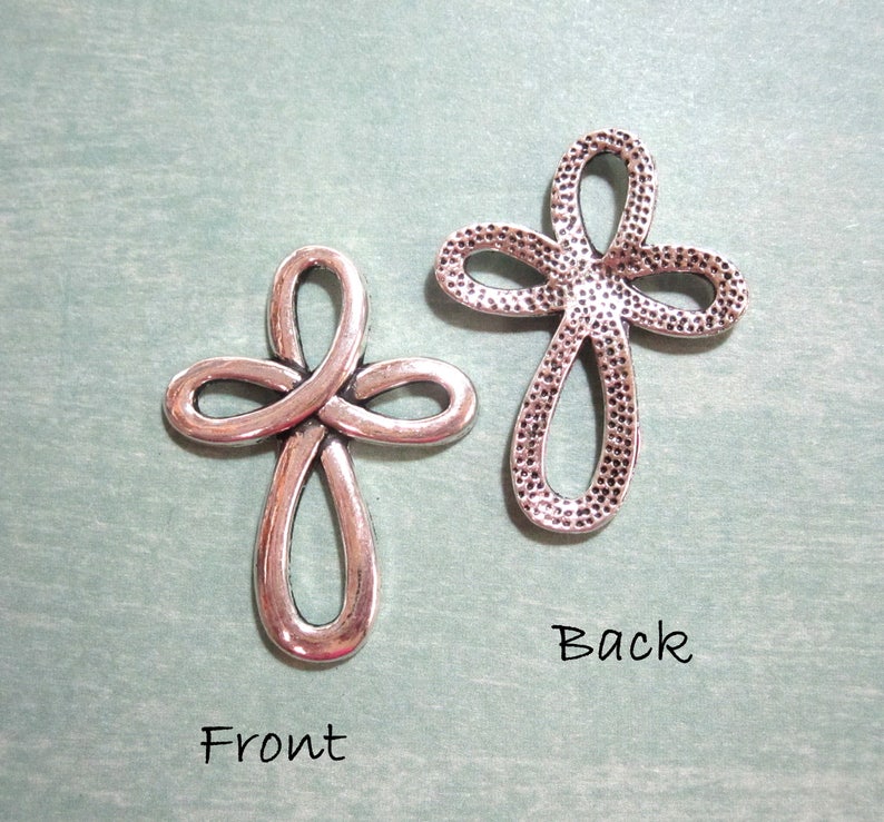 1 Open Cross Pendant, Open Loop Cross, Drop or Charm, Silver Plated ...