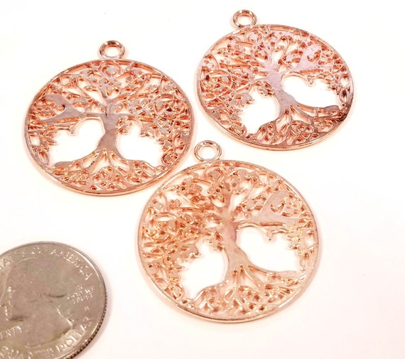 1 Rose Gold Tree Pendant Filigree Tree of Life Filigree - Etsy