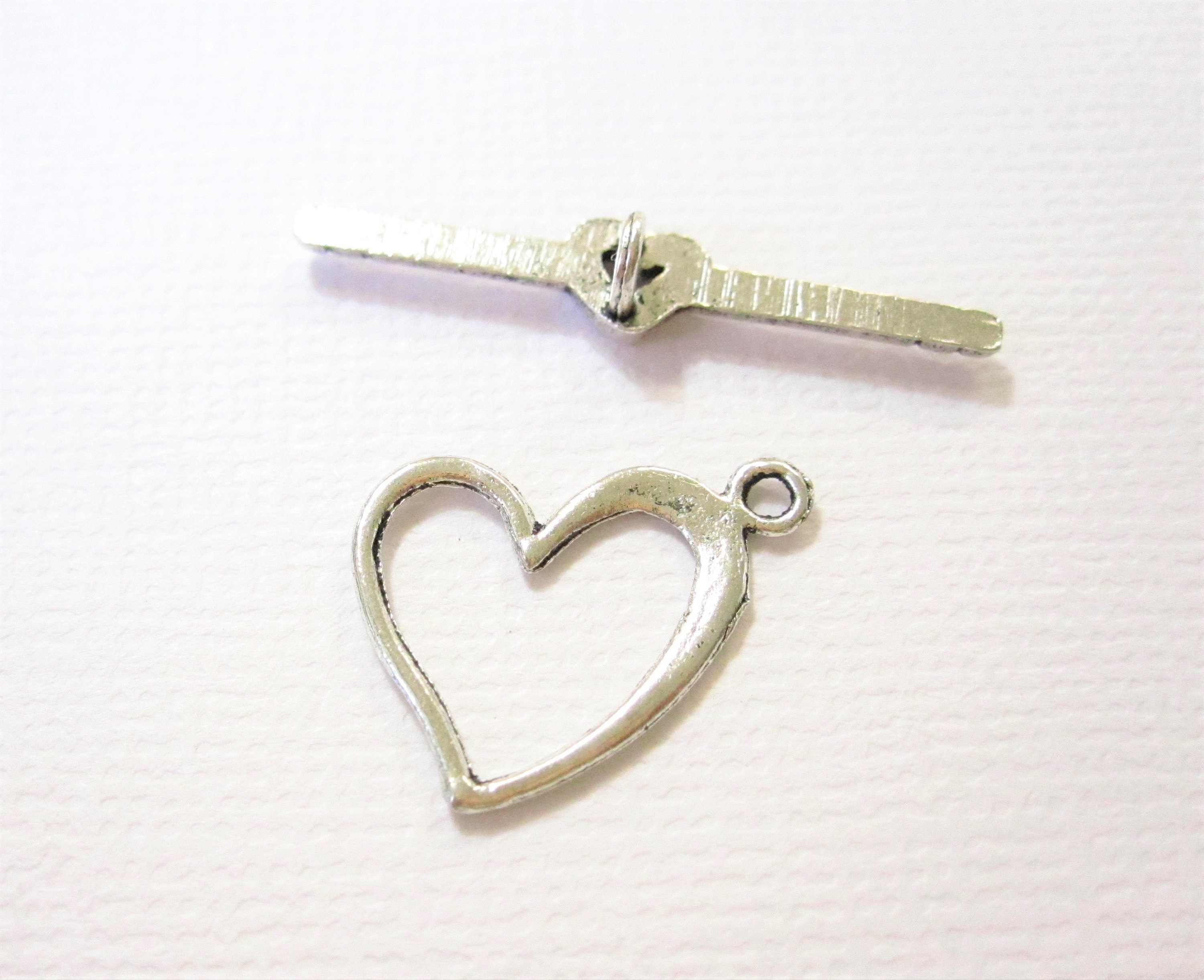 5 Heart Toggle Clasps Antique Silver toggle Heart clasps | Etsy