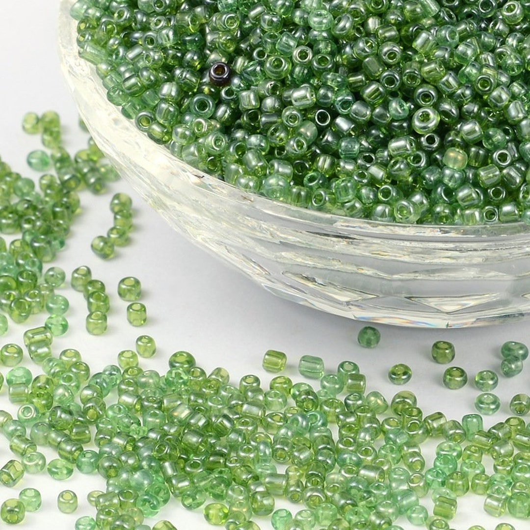 Green Glass Seed Beads, 2mm Round 1mm Hole 20 Grams Luster Finish ...