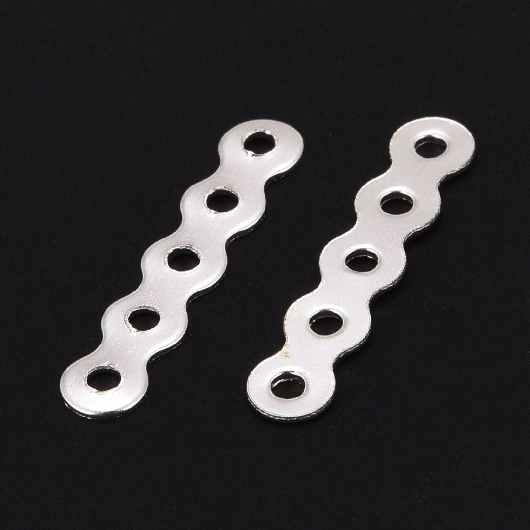 100 Pcs Silver Iron Spacer Bars, 5-hole, 17x3x0.5mm, Hole 1mm FN23--001 ...