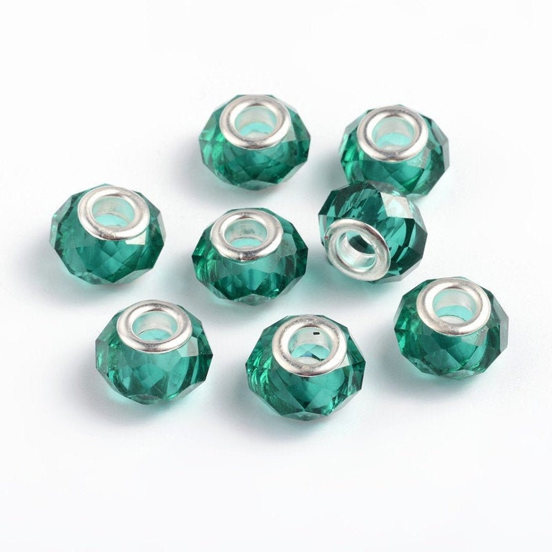 1 Aqua Large Hole Glass Bead Silver Plated Brass Core, Dark Cyan 14x8mm ...