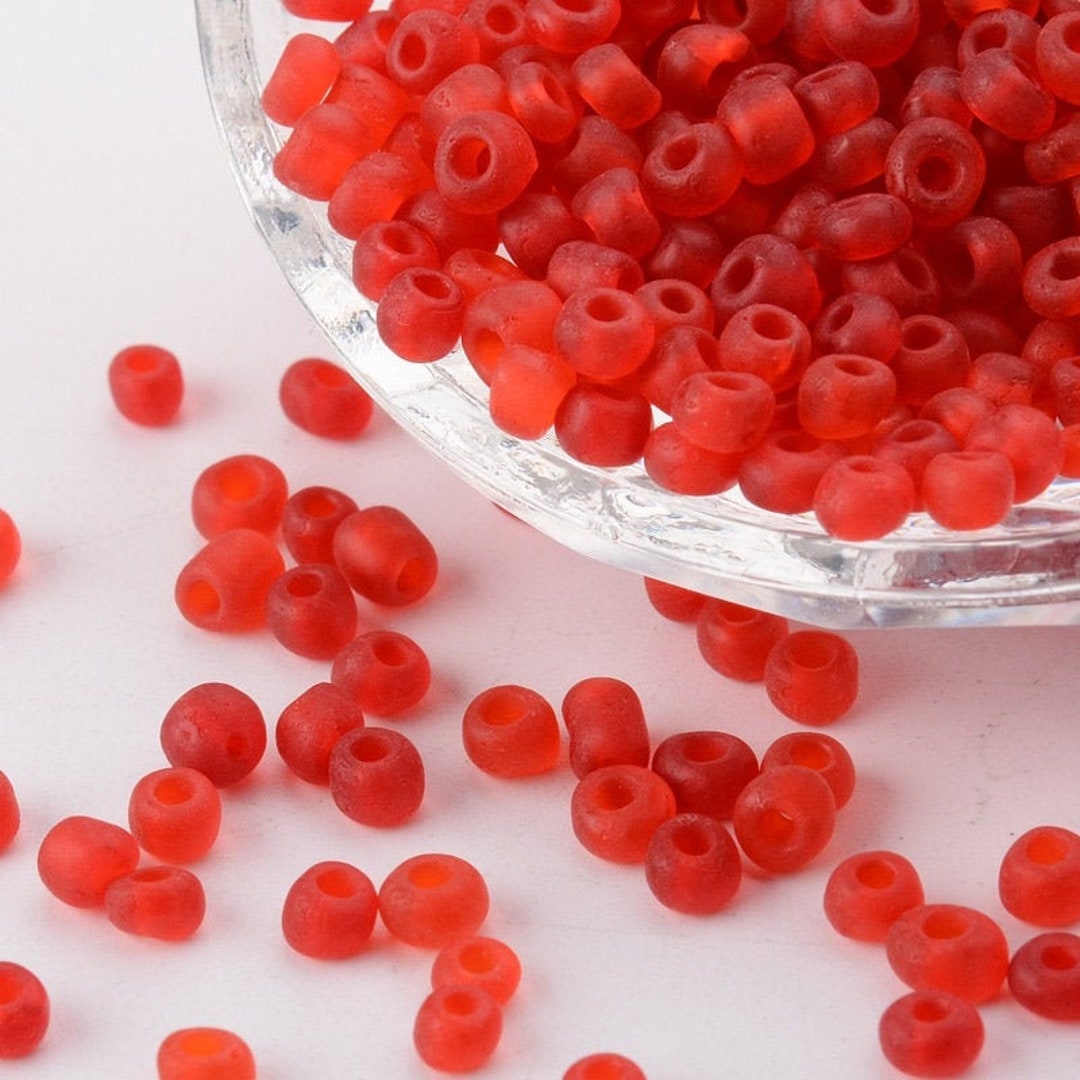 200 Pcs Red Frosted 4MM Glass Seed Beads, Sea Glass Waistline Beads ...
