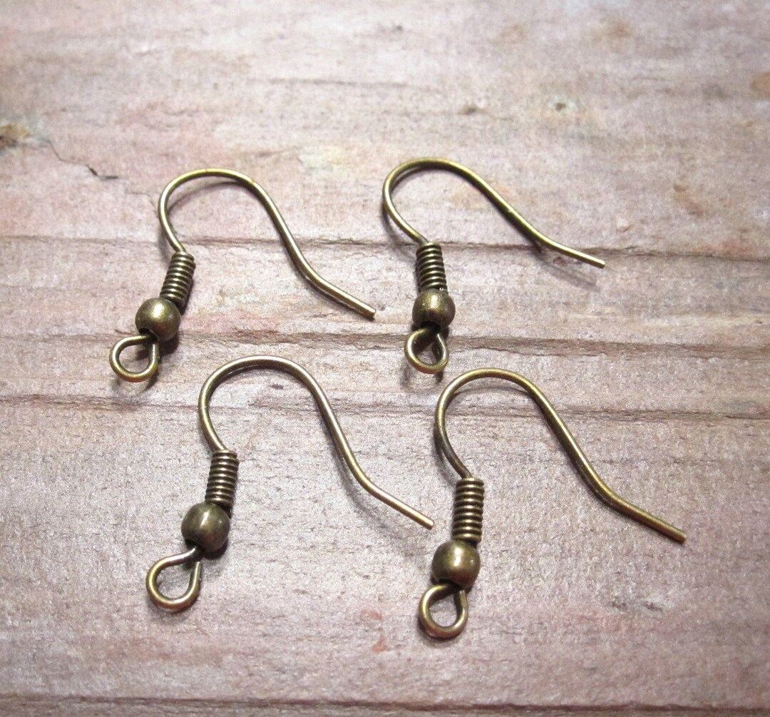 Earrings 50 Pcs Antique Brass Ear Wires, Featuring a Coil Accent With ...