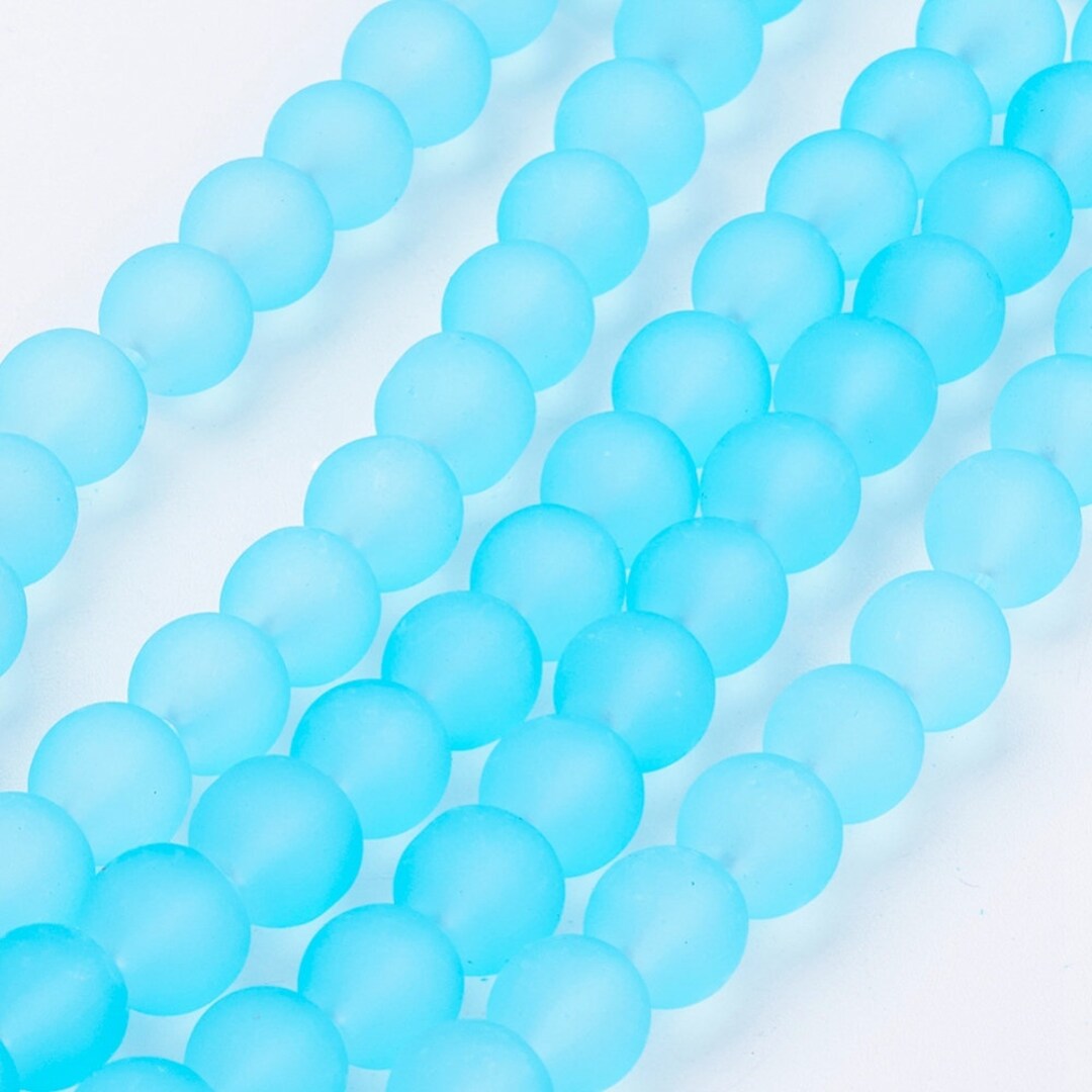 8mm Light Sky Blue Round Frosted Glass Beads, Sea Glass, About 99pcs ...