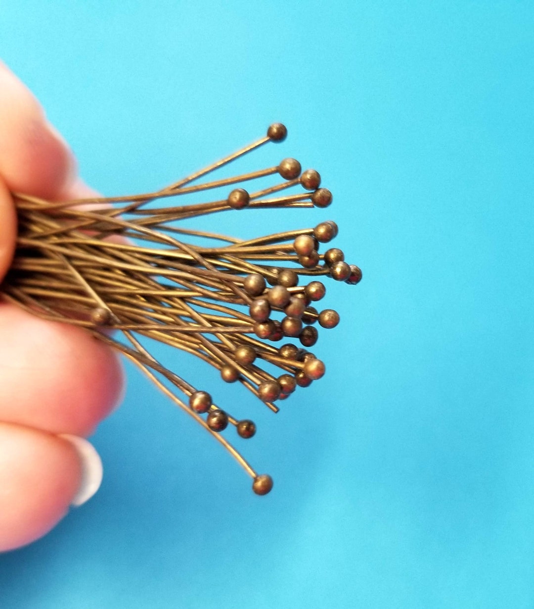 100pcs of Antique Brass Ball Head Pins 50mm 2 Inches 23ga Ball Pins ...