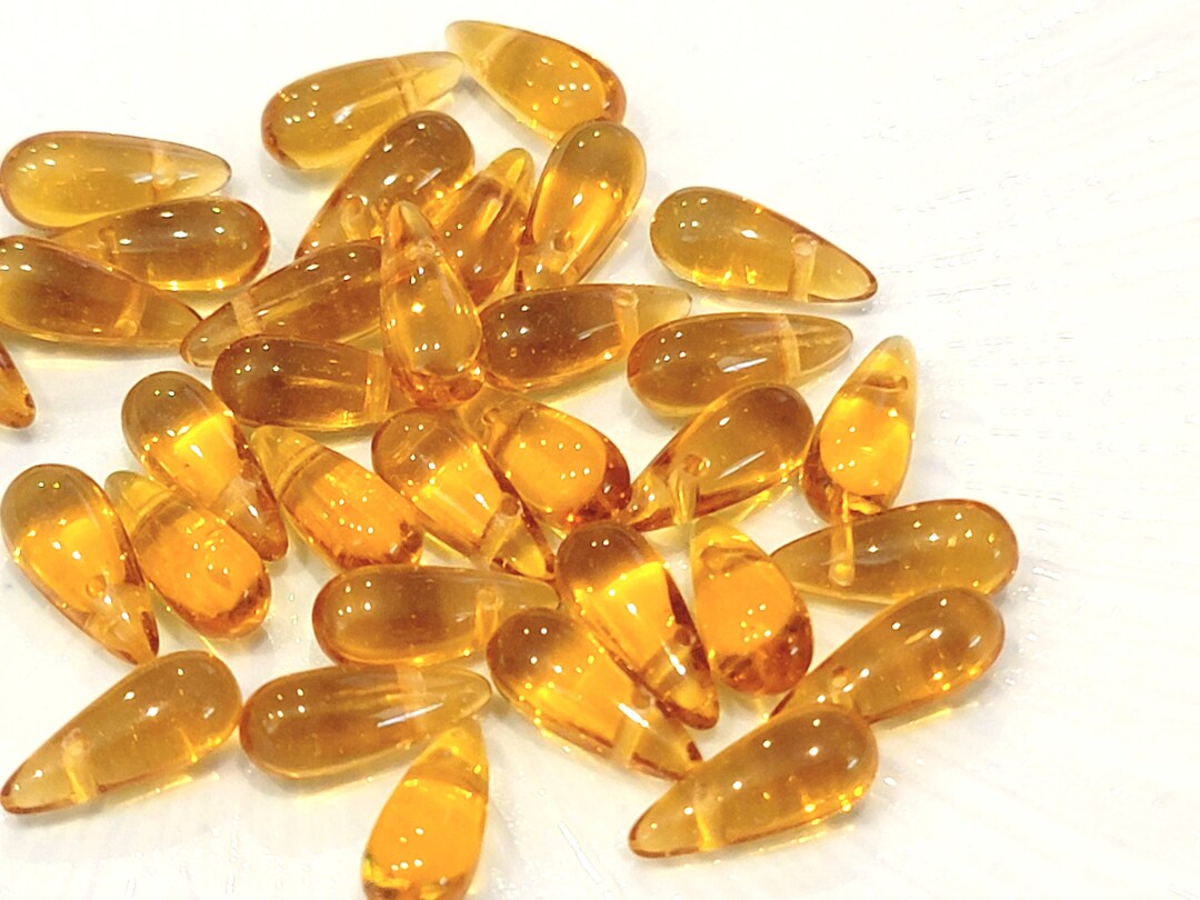 20 5x12 Yellow Topaz Czech Glass Side Top Drilled Teardrop Beads, Glass ...