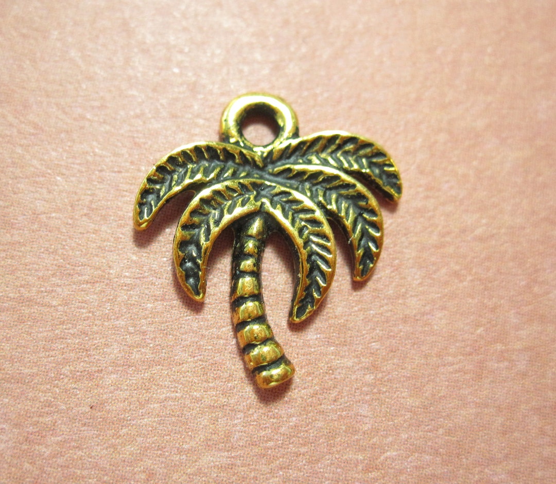 5pcs Antique Gold Palm Tree Charm, Gold Tree Charm, Chain Extender Drop ...