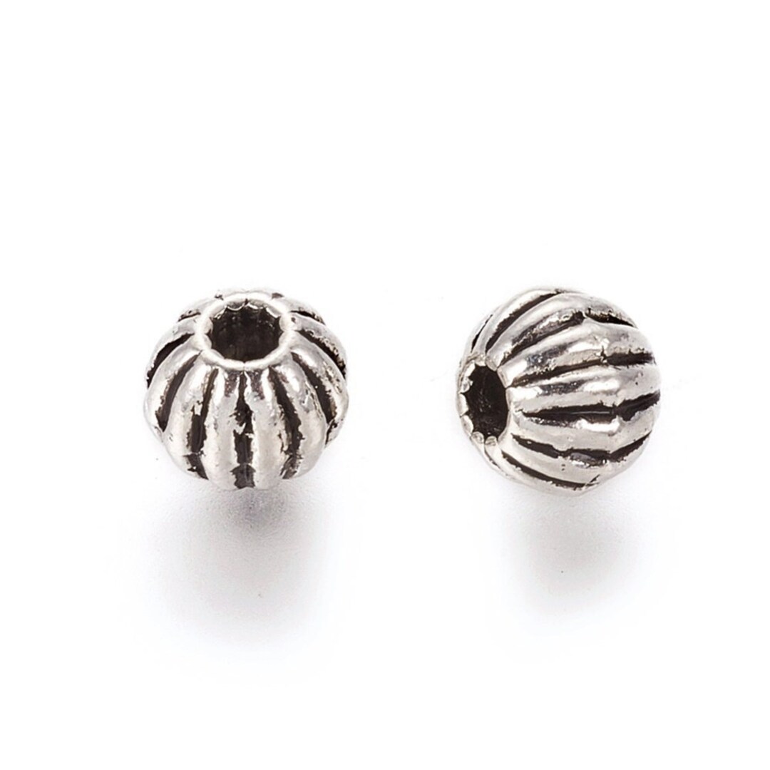 25pcs Antique Silver 6mm Fluted Round Metal Bead MB22-070 - Etsy