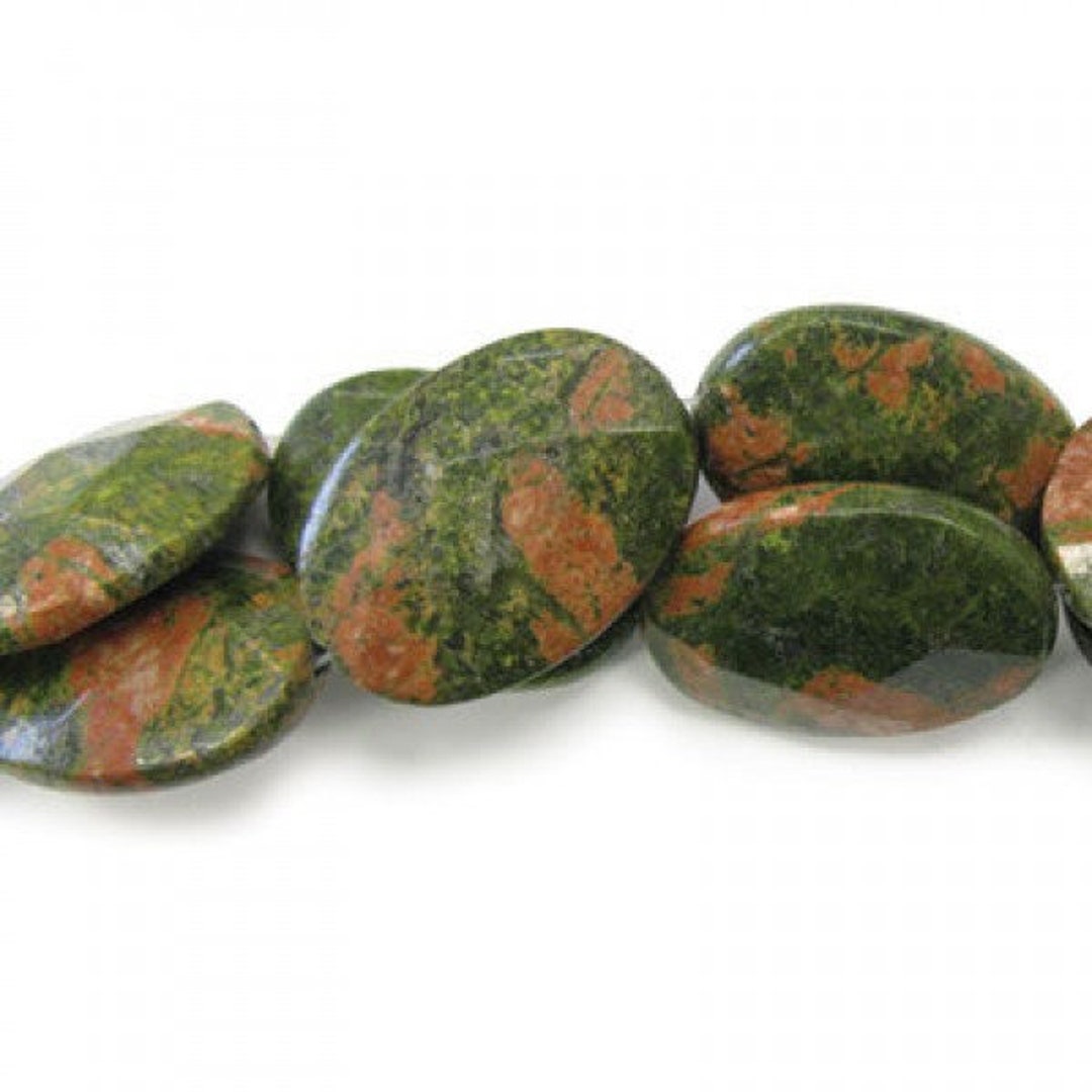 Faceted Unakite Oval Pendant Bead, Focal Bead 35x25x9mm ST22-003 - Etsy