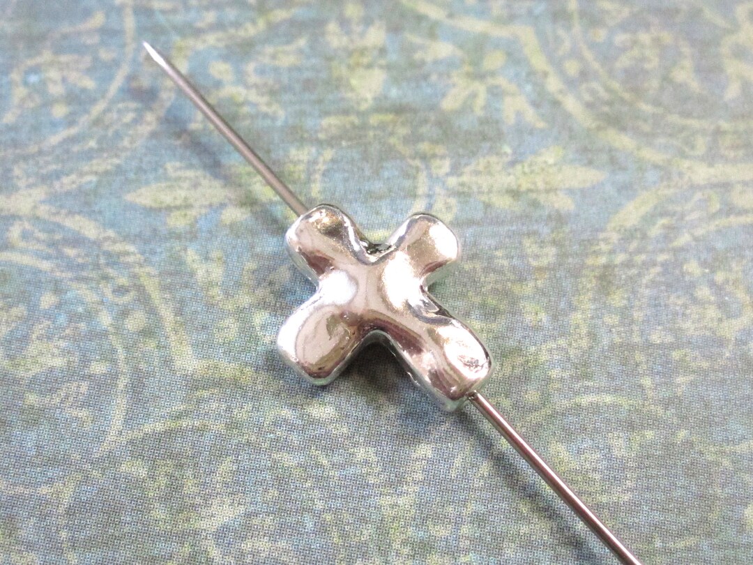 10 Bright Silver Wavy Cross Beads, Drilled Top to Bottom, 14x12x4mm ...