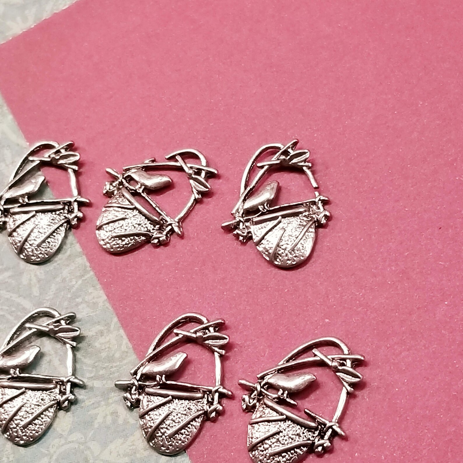 5 Bird and Nest Charms, Antique Silver Charms 22x19mm C9268 - Etsy