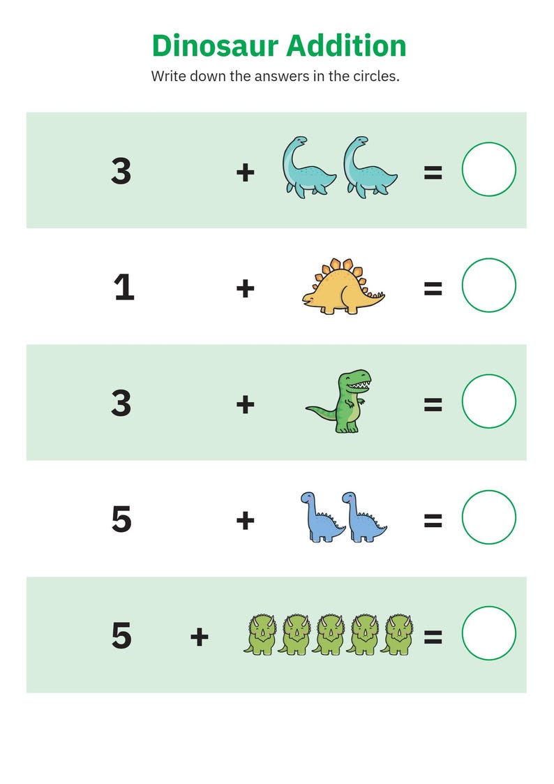 Learn Math With Dinosaurs School Activity for Kids - Etsy