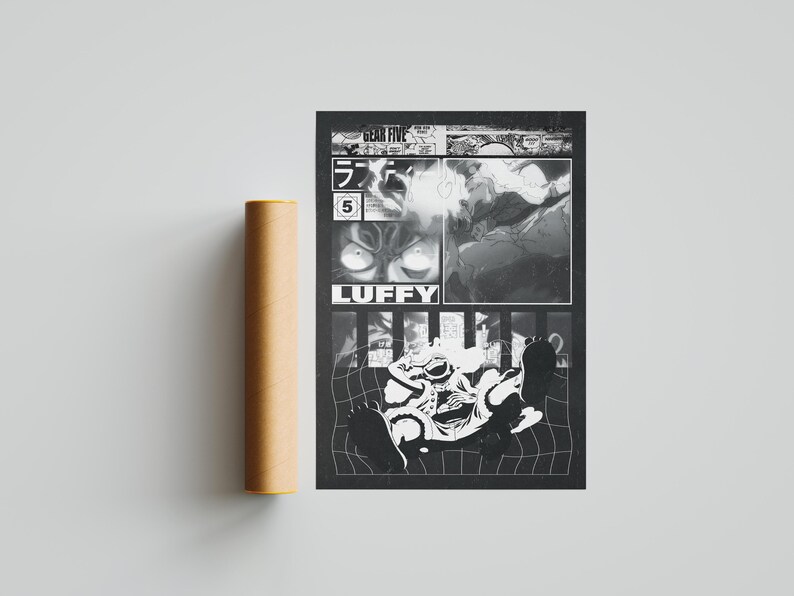Poster One Piece Luffy Gear 5 Brutalism Style Black & White - Etsy