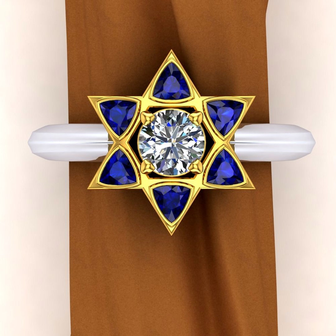 Star of David Ring | Sapphire and Diamond in Platinum and 22K Yellow ...