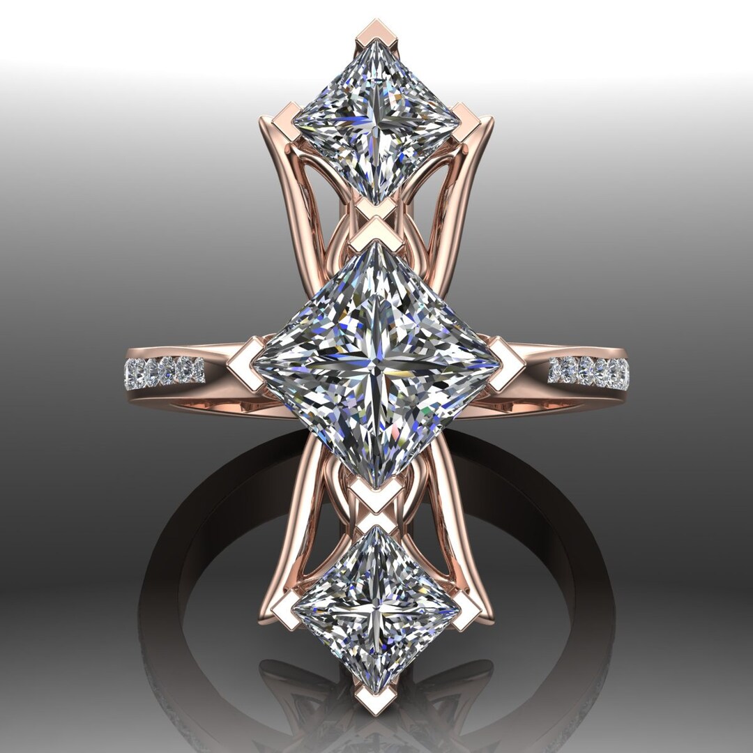 Fantasy Engagement Ring, Moissanite in 14k Gold or Platinum | Three ...