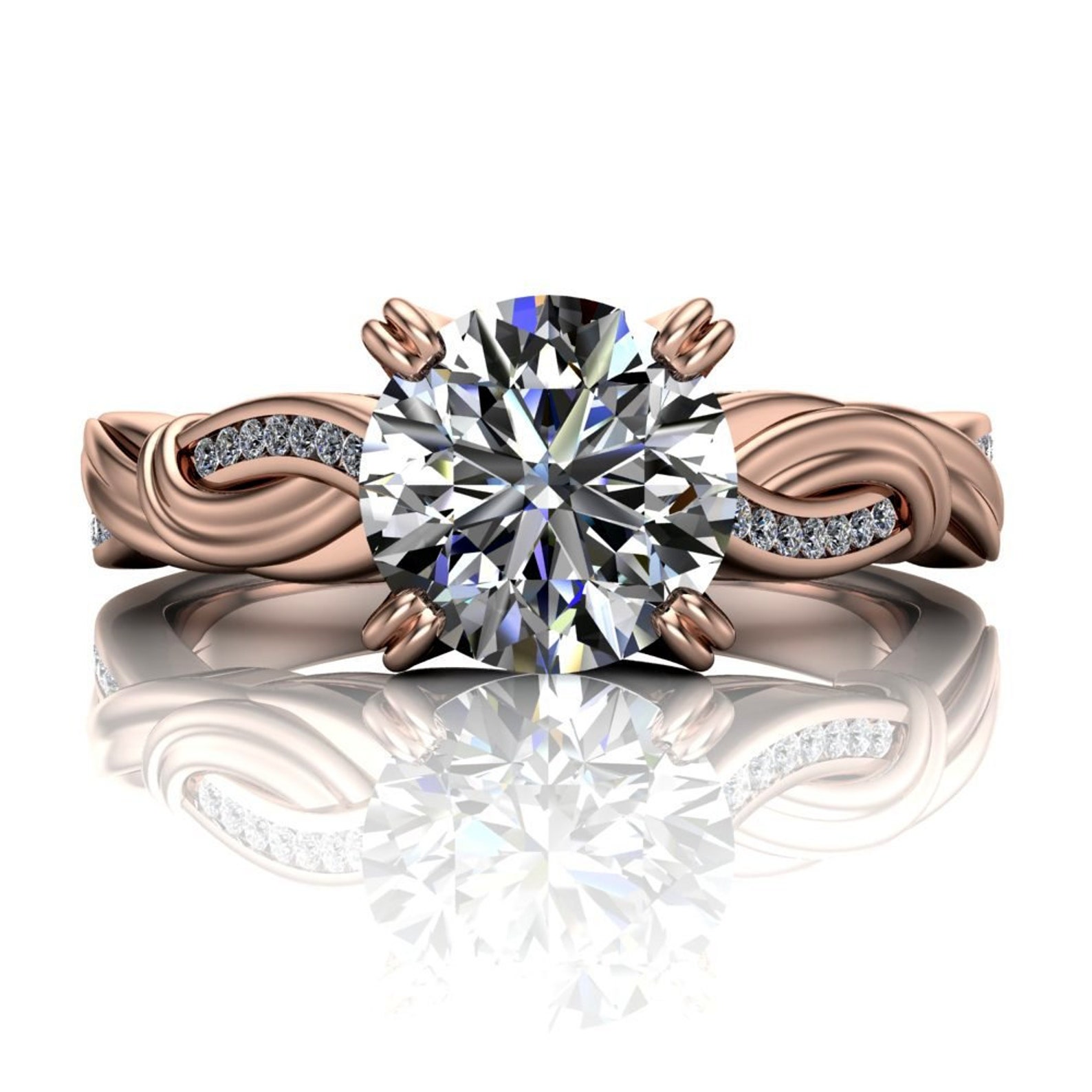 Diamond Wave Engagement Ring | Rose Gold or Platinum Band | Ocean Swirl ...