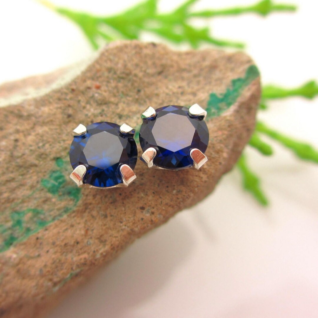 Dark Blue-black Sapphire Studs | Genuine Lab Grown Blue-black Sapphire ...