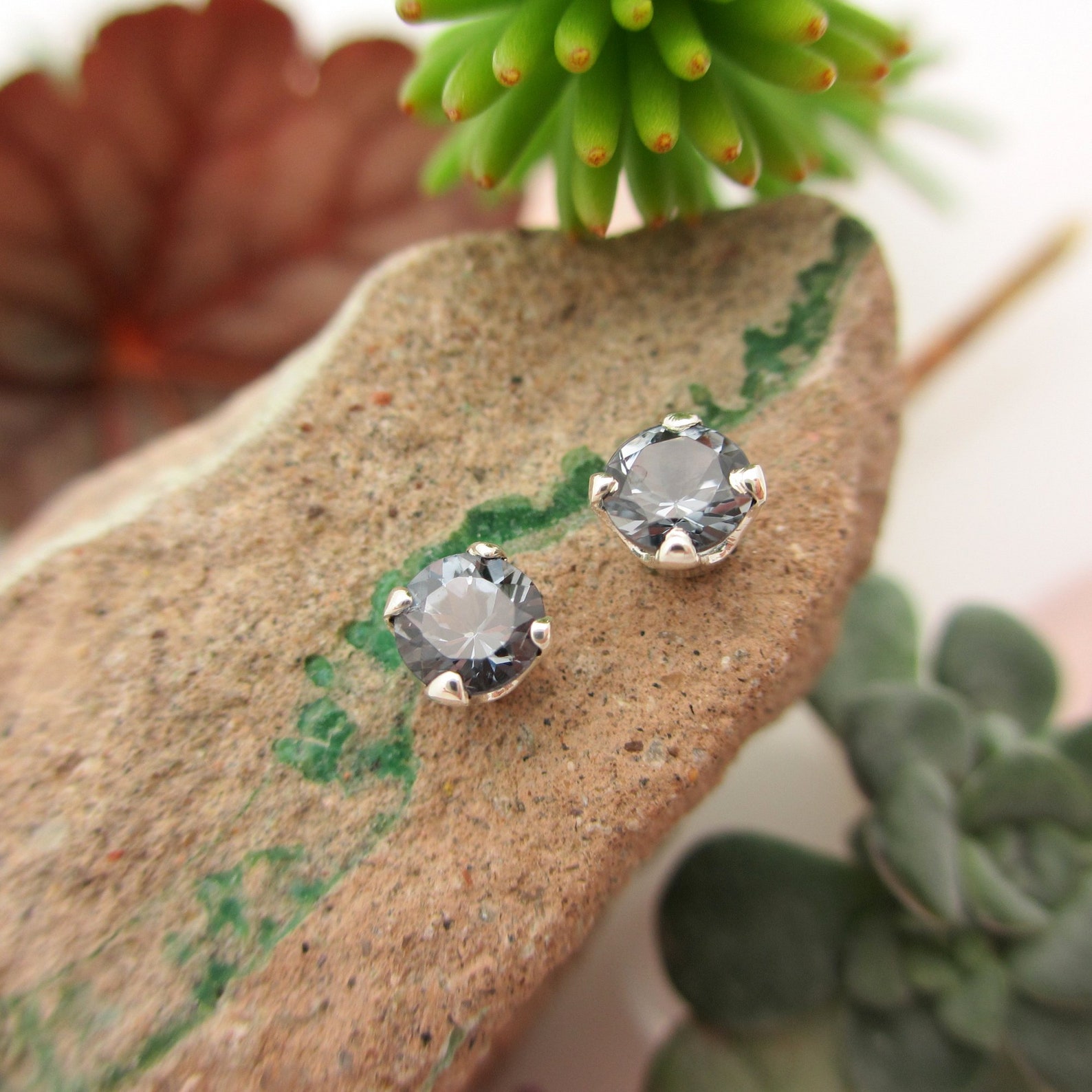 Gray Spinel Earrings: Solid 14k Gold or Platinum Studs | Everyday ...