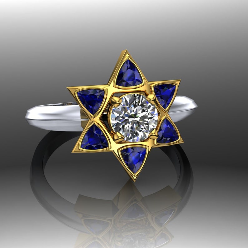 Star of David Ring Sapphire and Diamond in Platinum and 22K - Etsy