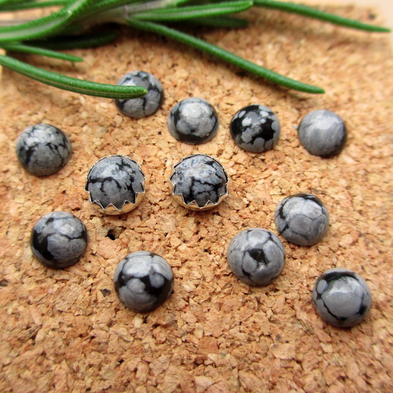 Snowflake Obsidian Cabochon Studs 14k Gold Stud Earrings or | Etsy