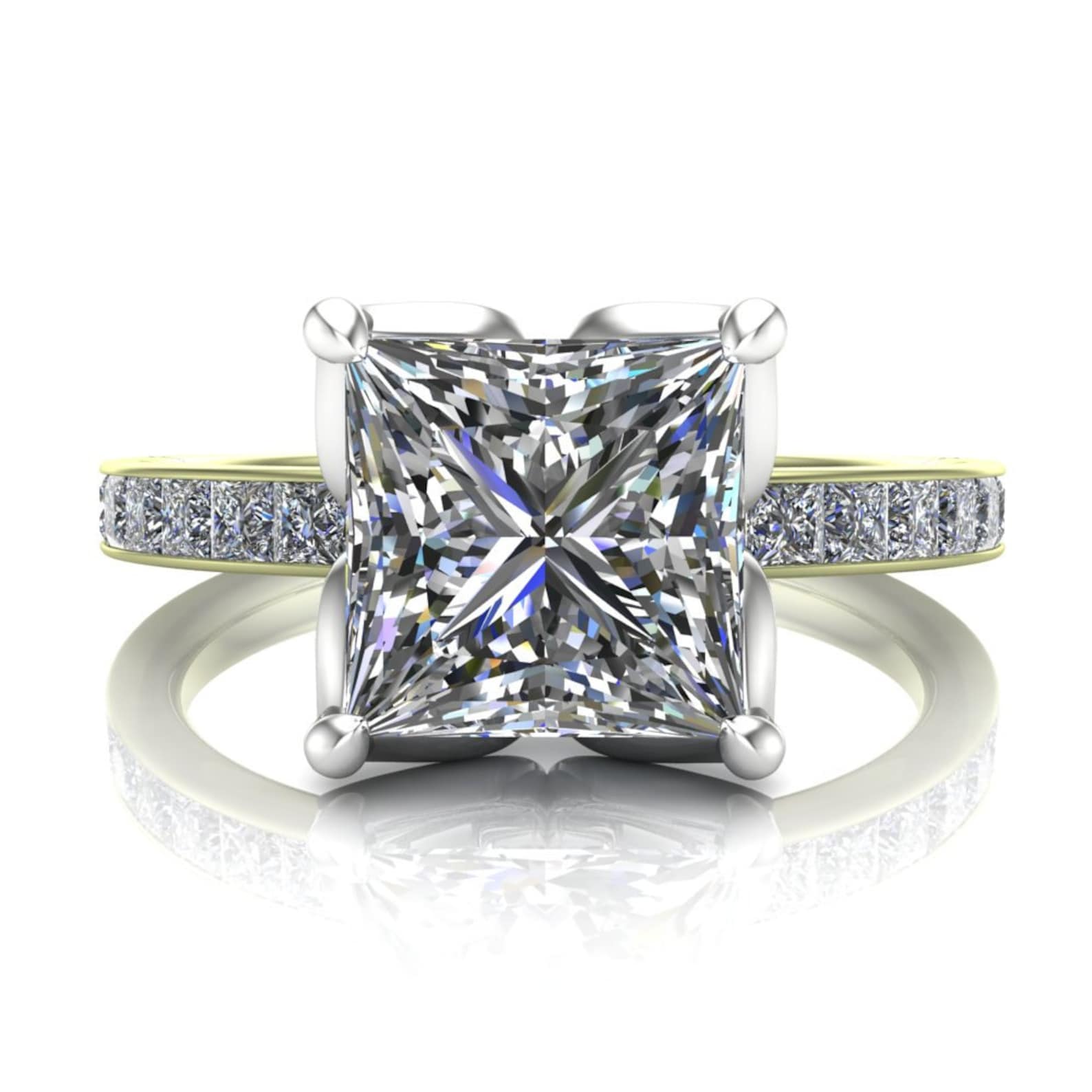 2-carat Princess-cut Diamond Engagement Ring, Two-tone Green Gold - Etsy