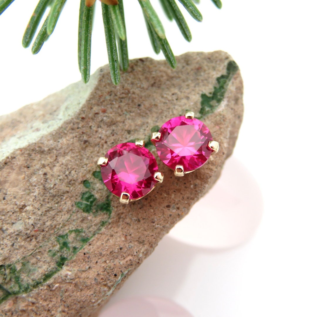 Pink Ruby Earrings: Solid 14k Gold, Platinum or Sterling Silver Studs ...