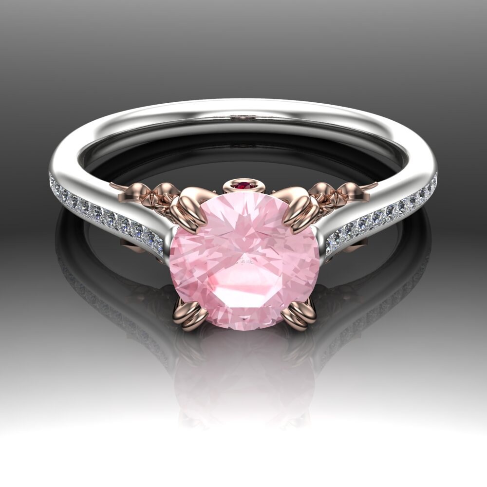Morganite Ruby Nature Ring Solid 14k Gold Flower Ring | Etsy