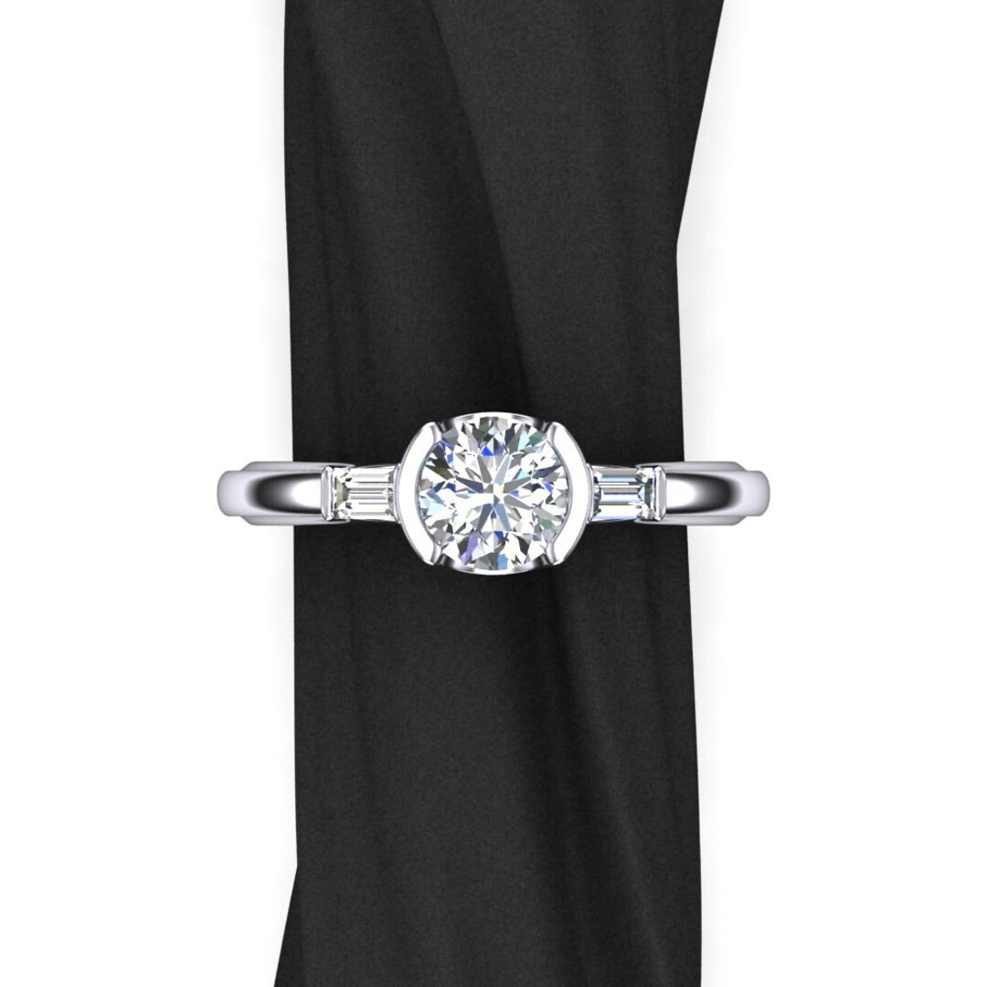 One-carat Diamond Engagement Ring, 3-stone Design With Baguette Side ...