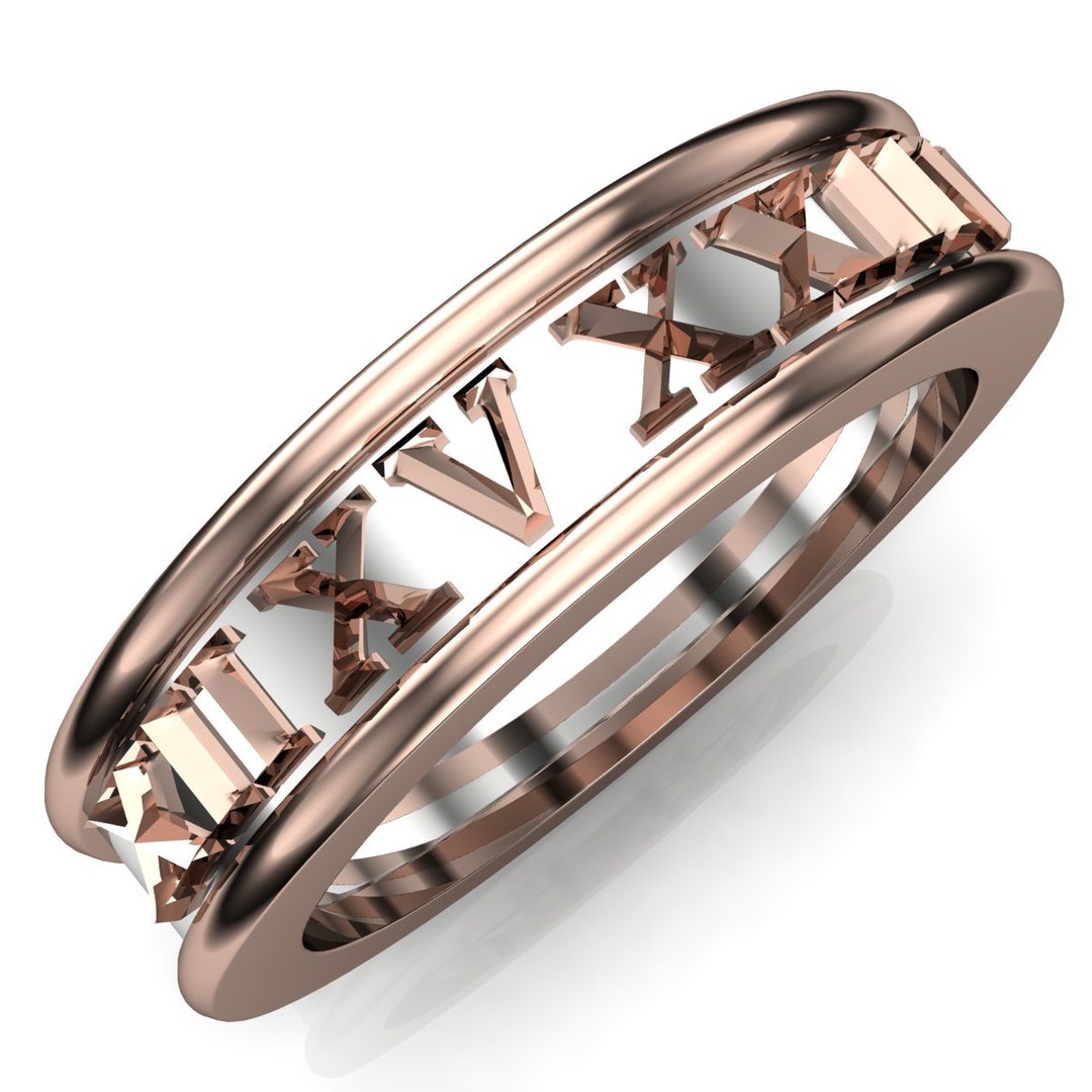 Roman Numeral Ring With LOVE Cipher | Unisex Gay Wedding or Engagement ...