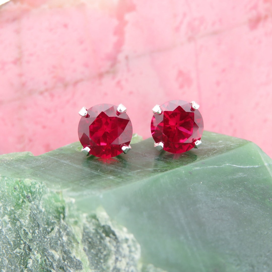 Crimson Red Ruby Earrings: Solid 14k Gold, Platinum or Sterling Silver ...