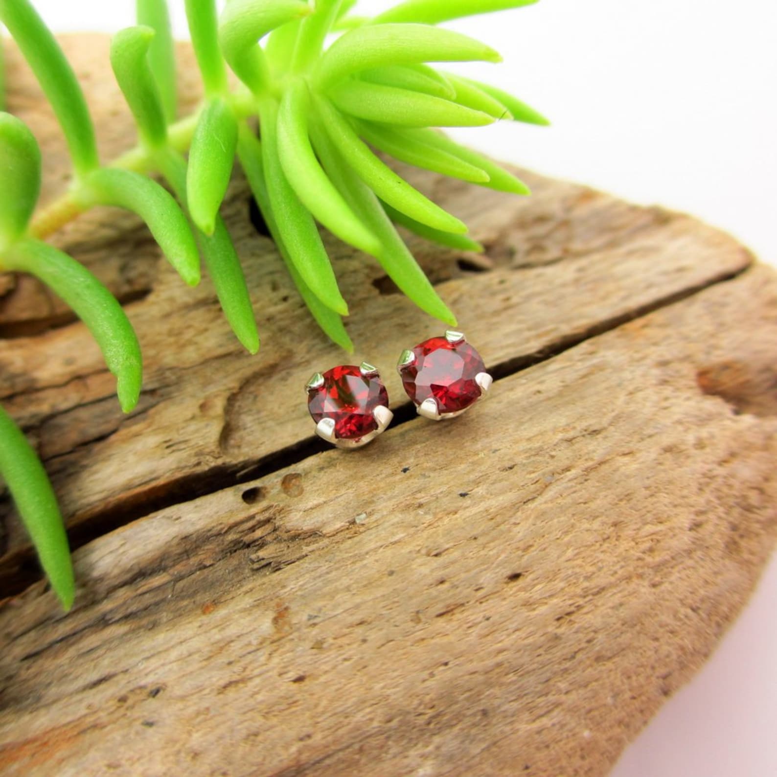 Ruby Red Garnet Studs | Genuine Red Garnet Stud Earrings, Real 14k Gold ...