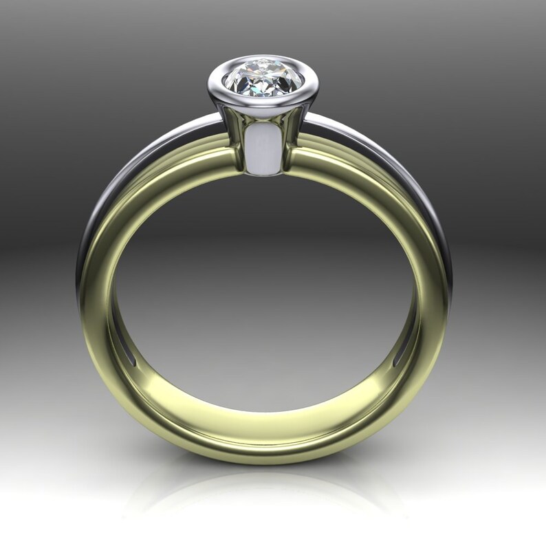 Simple Diamond Engagement Ring Green Gold Mixed Metal Bezel - Etsy