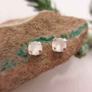 White Moonstone Studs - Genuine White Moonstone Stud Earrings, Real 14k ...