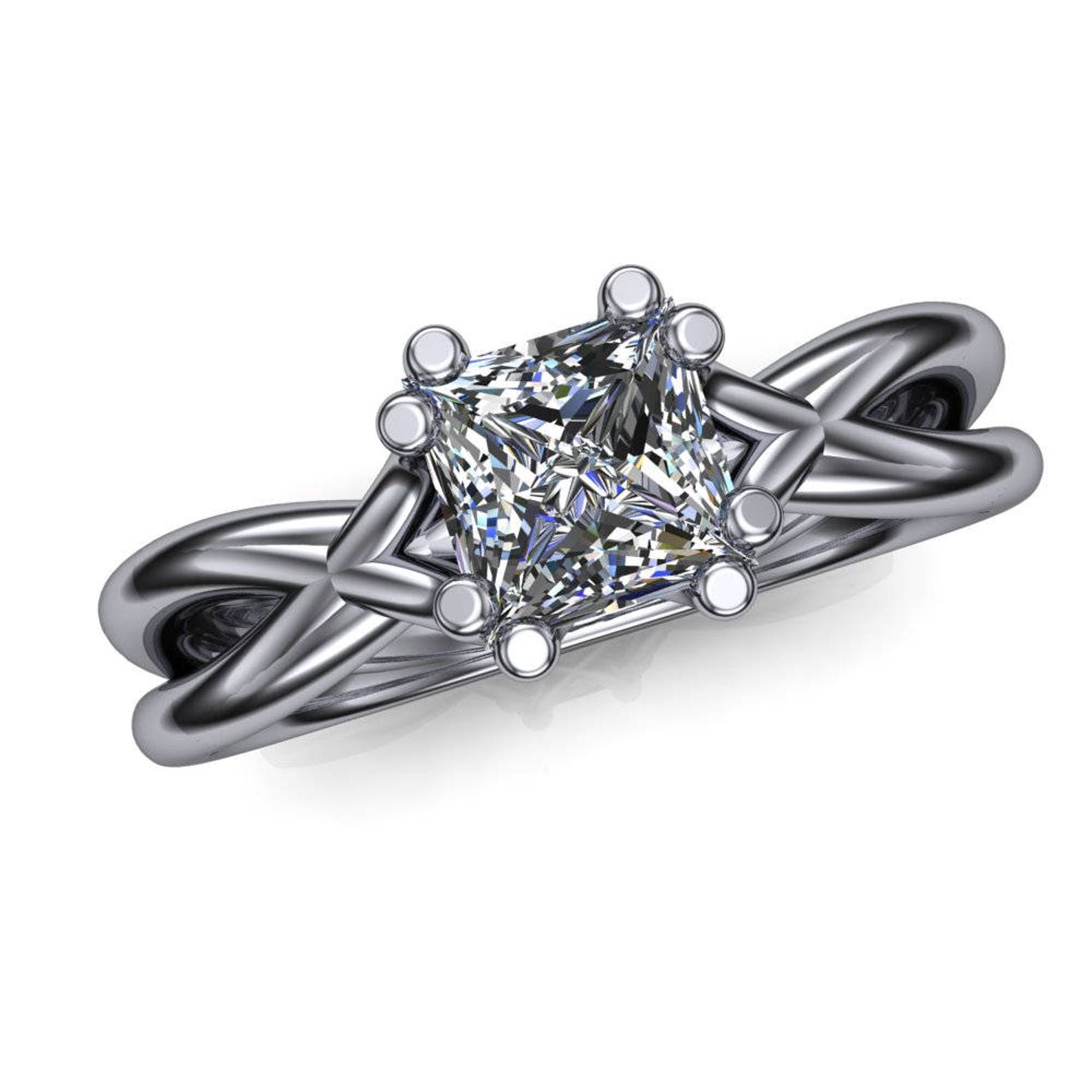 Platinum Princess-cut Diamond Engagement Ring Split Shank - Etsy