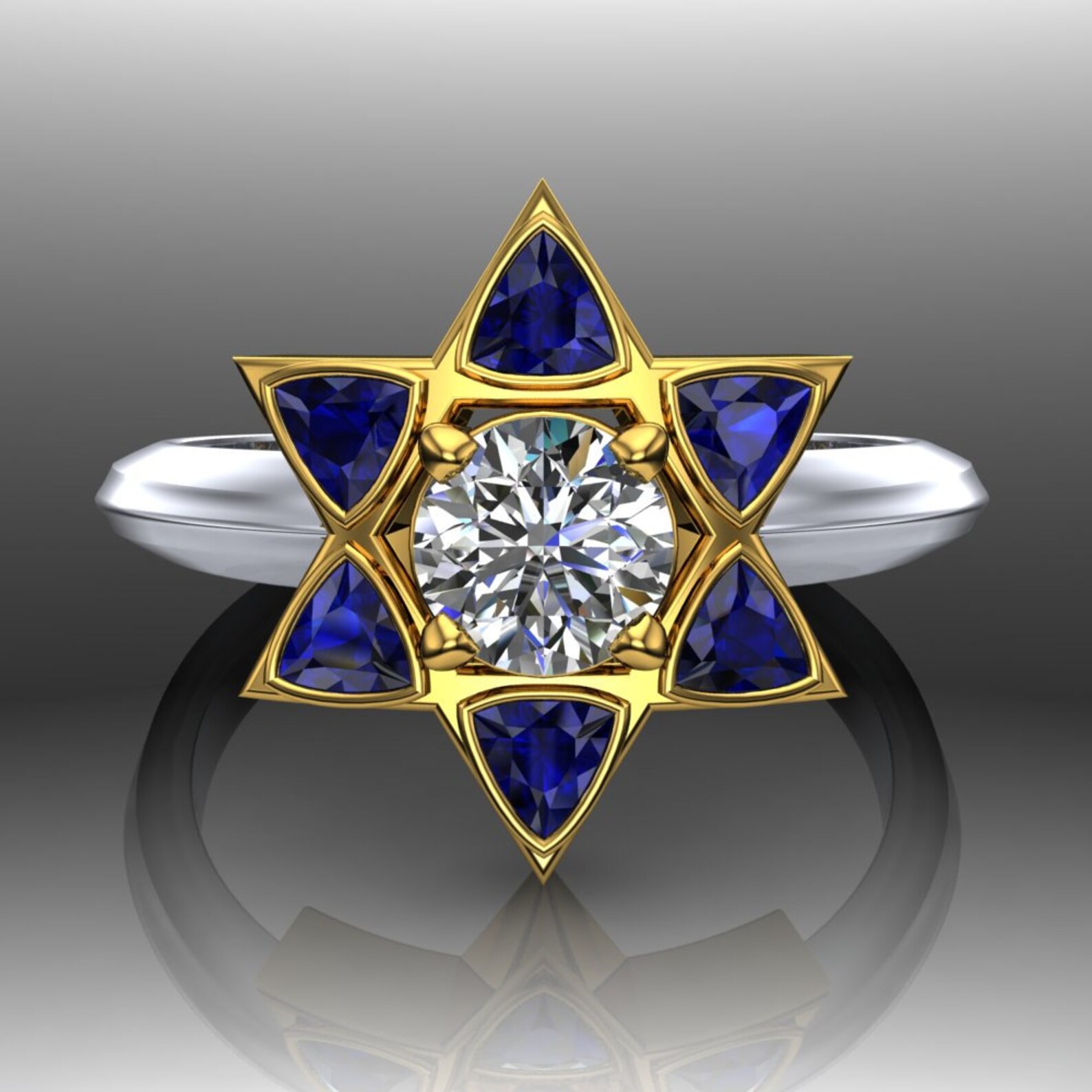Star of David Ring Sapphire and Diamond in Platinum and 22K | Etsy