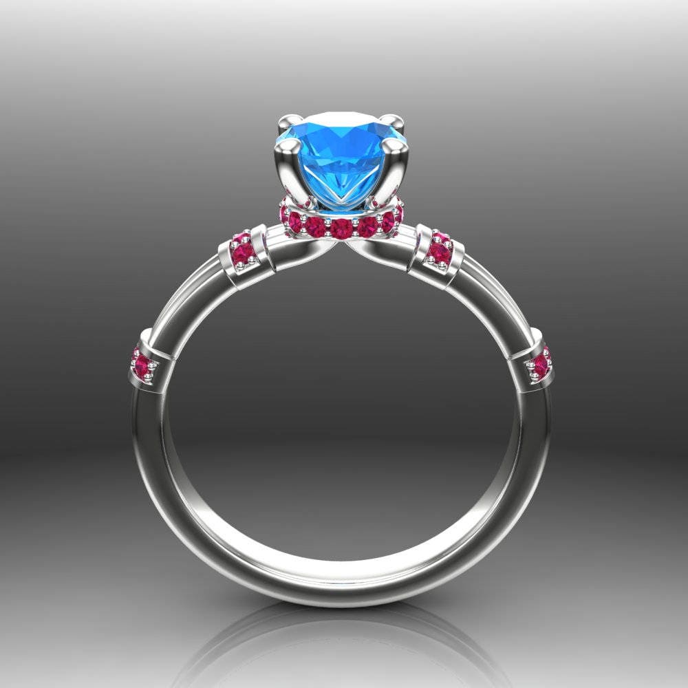 Swiss Blue Topaz and Ruby Statement Ring USA Custom Gold | Etsy