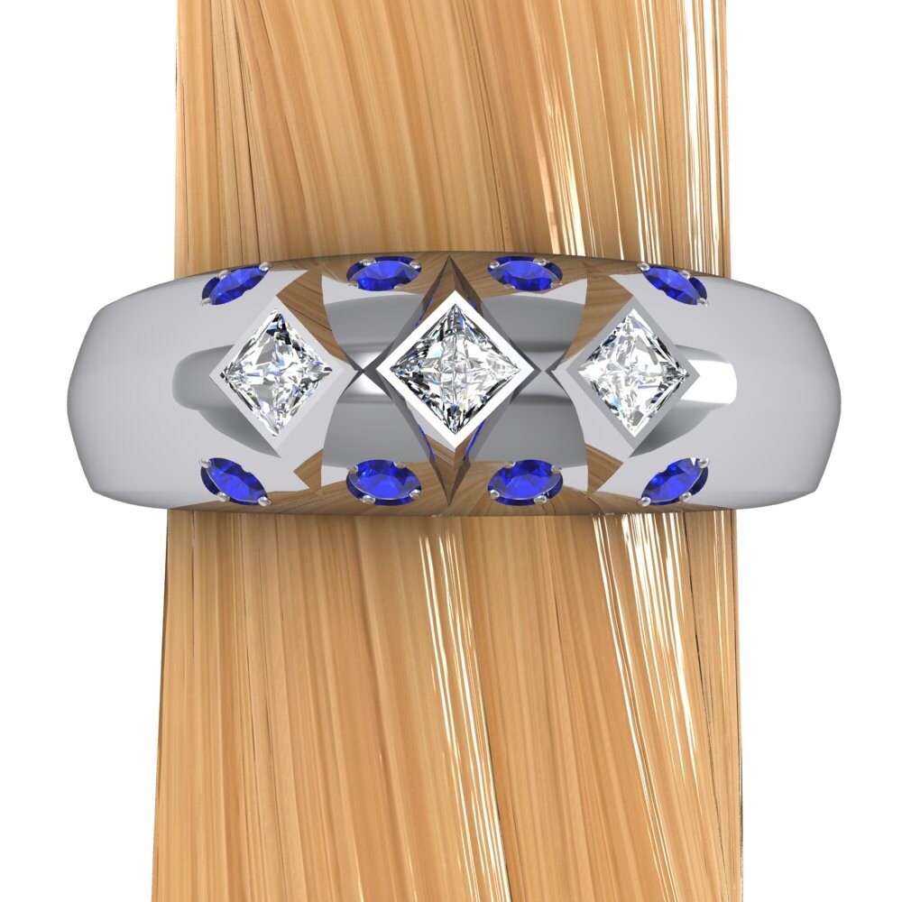 Three Star Galactic Ring With Diamonds and Sapphires in 14k | Etsy