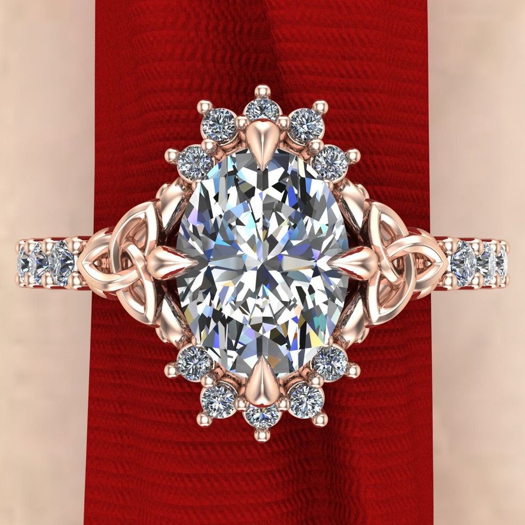 Fantasy Engagement Ring, Oval Lab Created Diamond in 14k Gold or ...