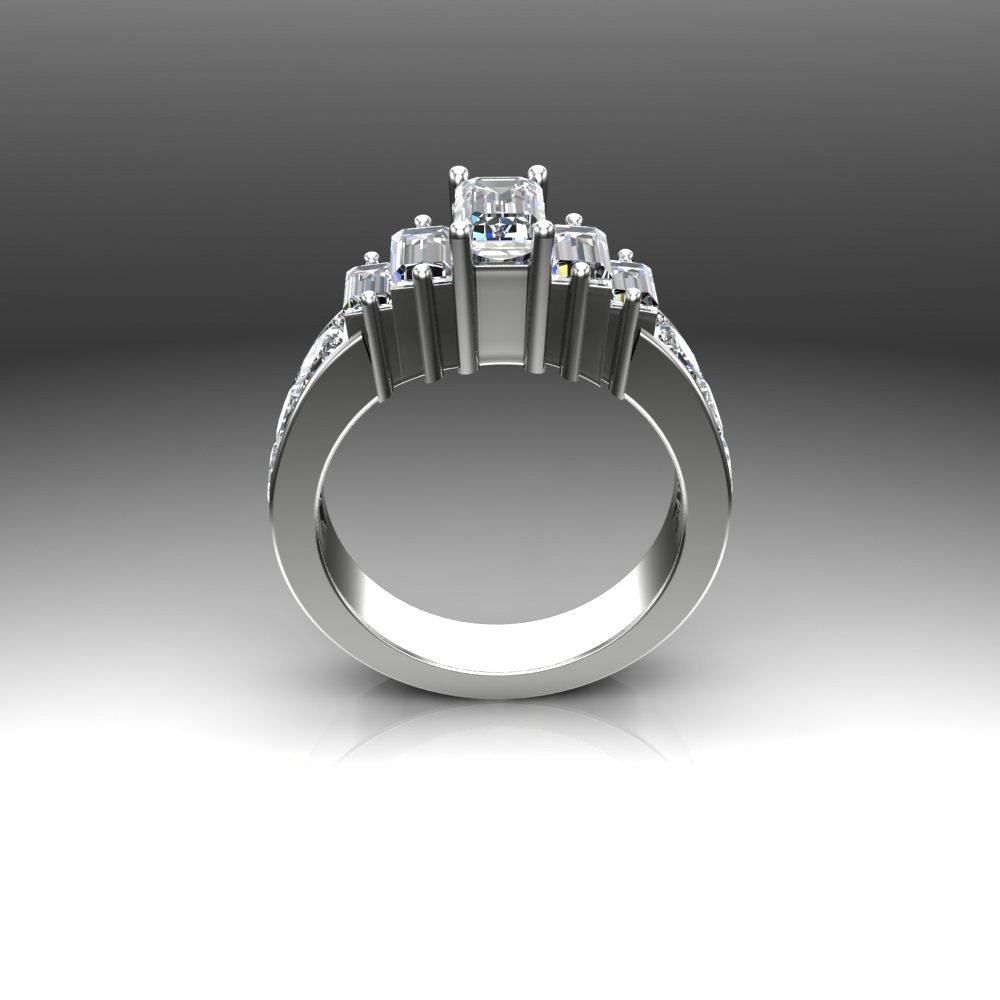 Diamond Engagement Ring, 5-stone With Emerald-cut and Baguette Diamonds ...