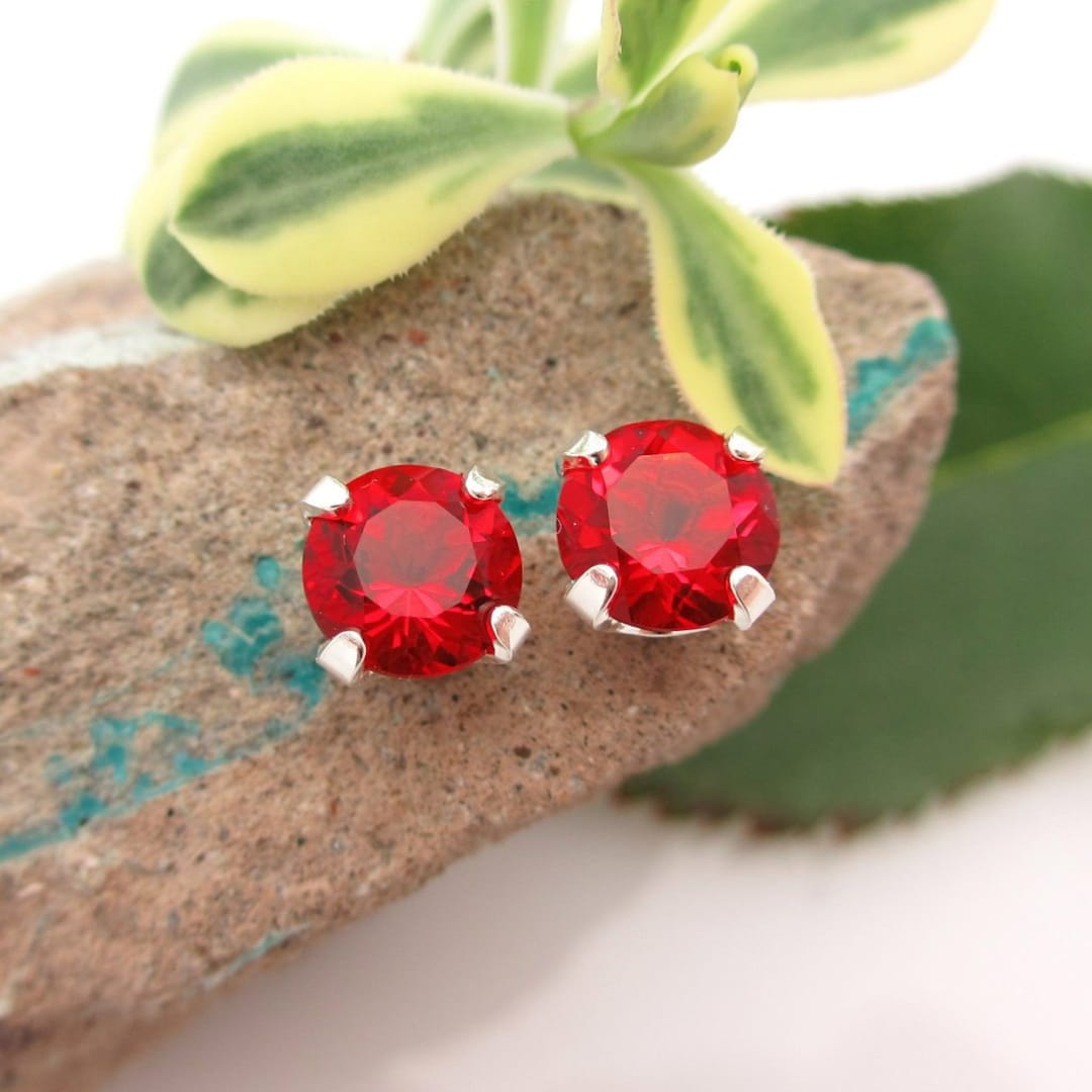Helenite Glass Studs | Genuine Red Helenite Glass Stud Earrings in Real ...
