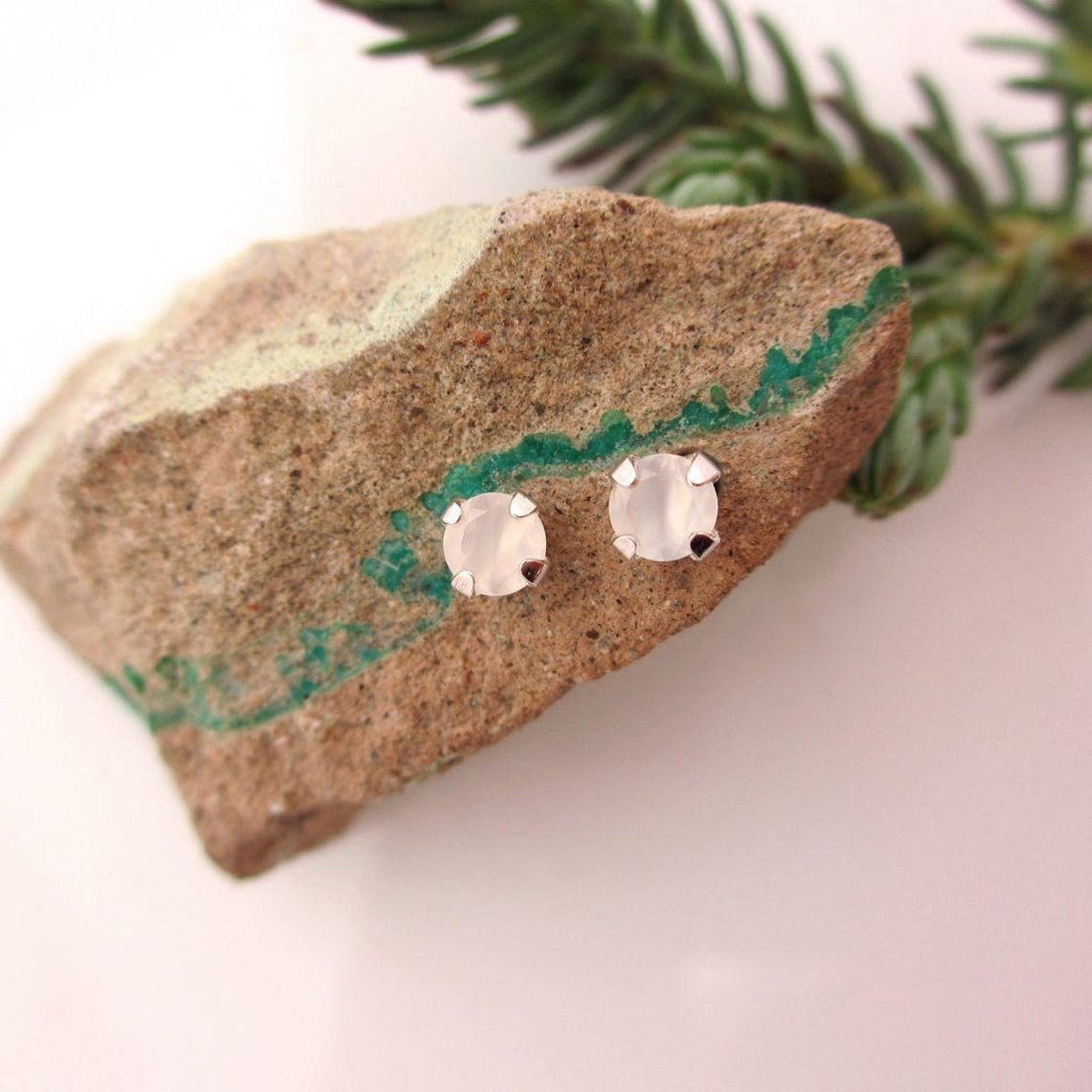 White Moonstone Studs - Genuine White Moonstone Stud Earrings, Real 14k ...