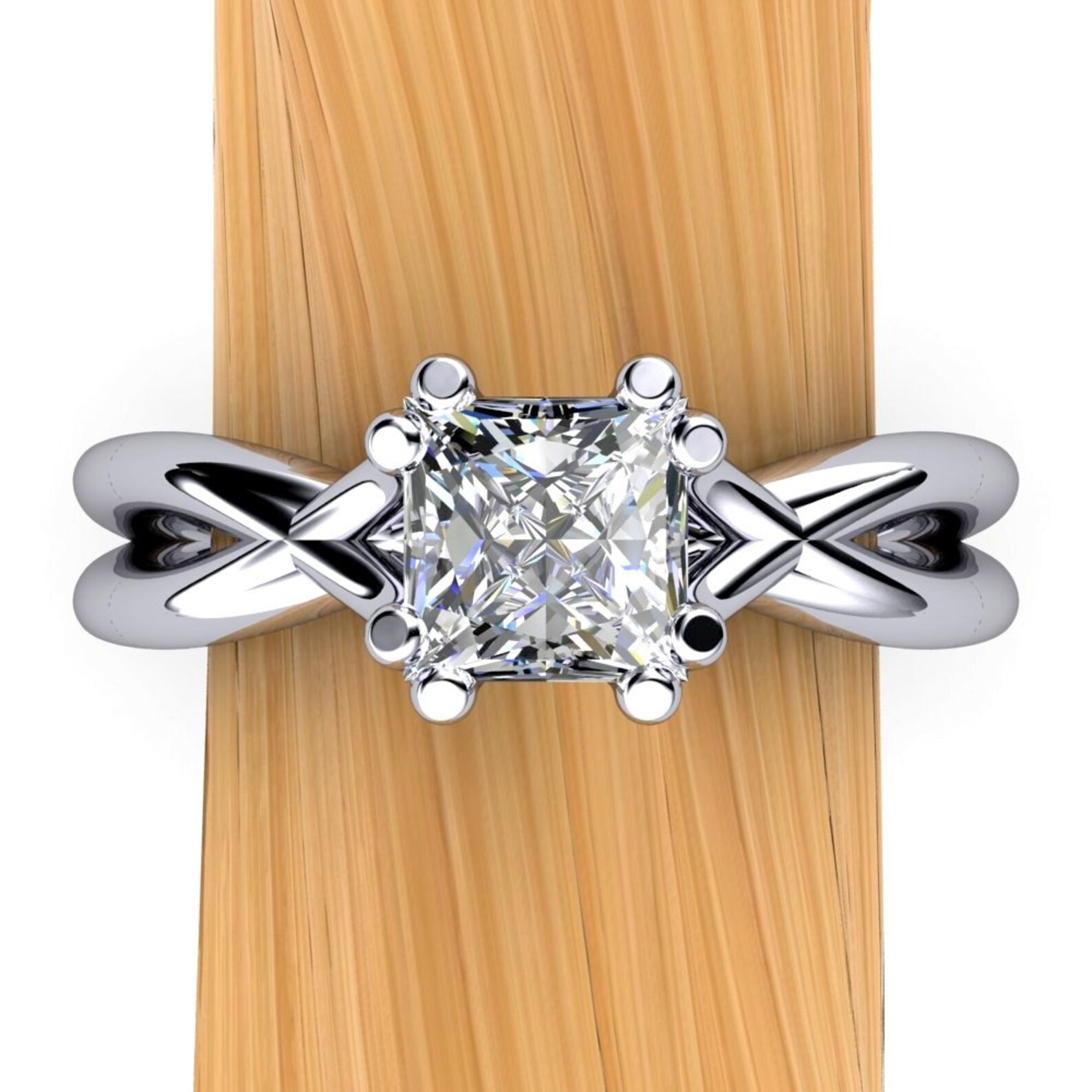 Platinum Princess-cut Diamond Engagement Ring Split Shank - Etsy